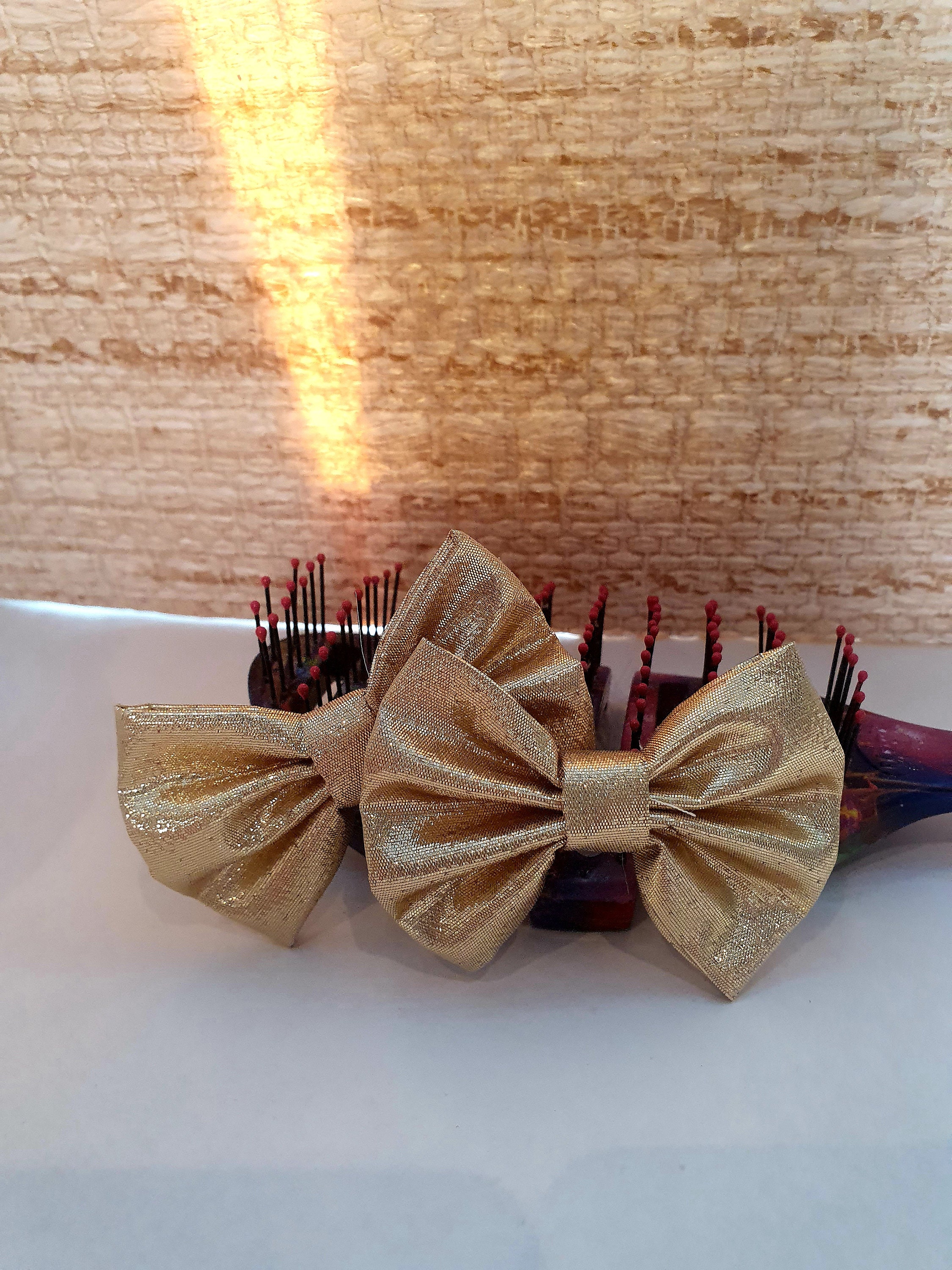 Set of 2 Mini Gold Shiny Bows Metallic Hair Bows Hair | Etsy