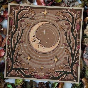 Autumn Magic Print - Drawing Illustration Nature Cute Moon Lunar Decor ...
