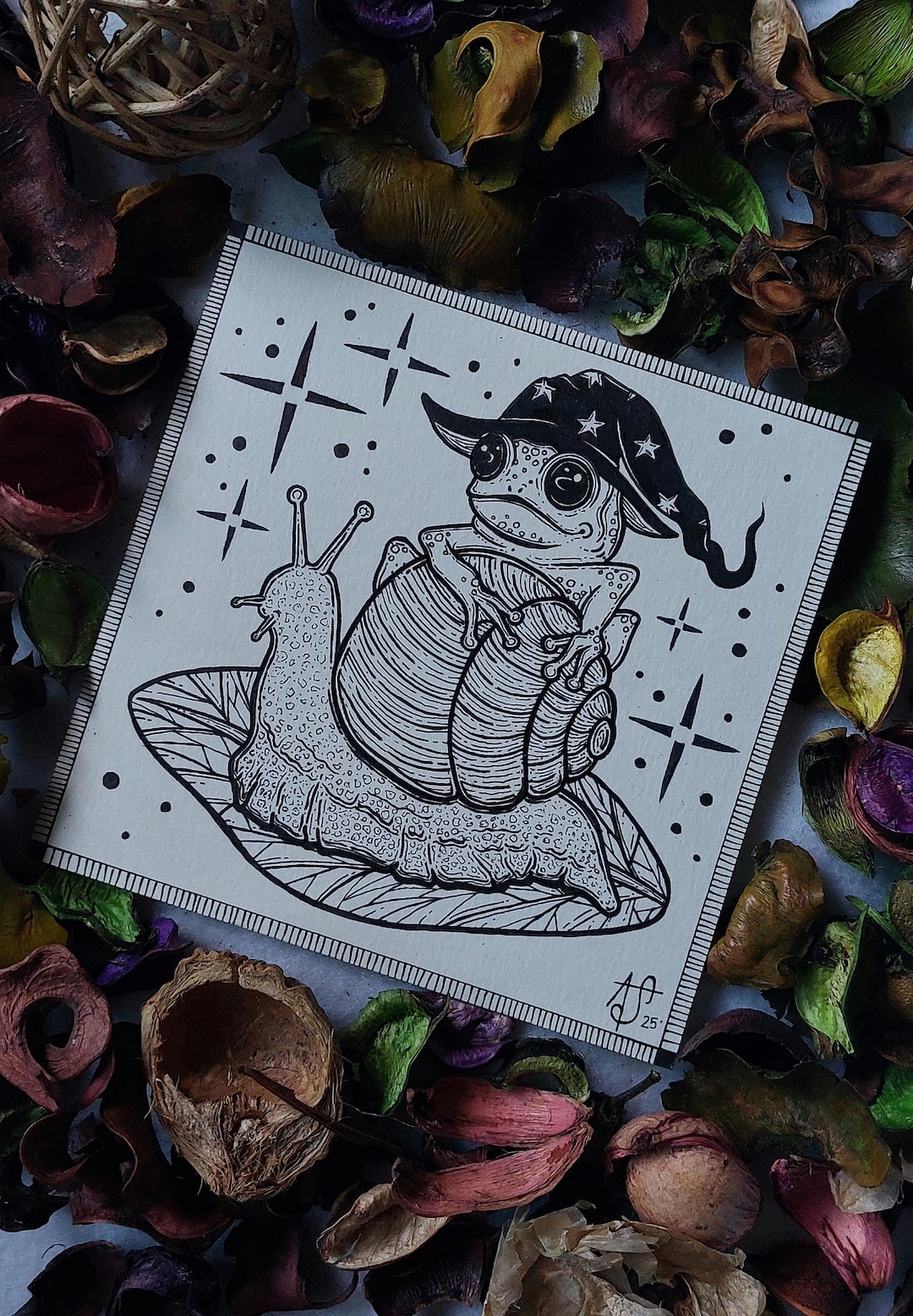 Mystical Wizard Frog Original Ink Drawing- 5x5in Illustration Cute ...