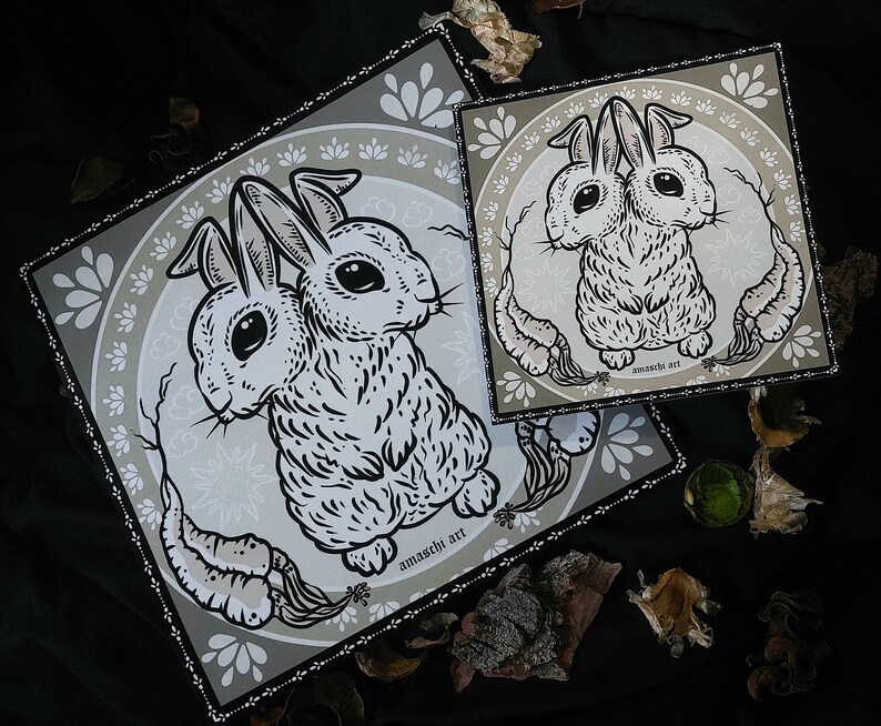 Two Headed Hare Print Drawing Illustration Nature Cute Goth Horror ...