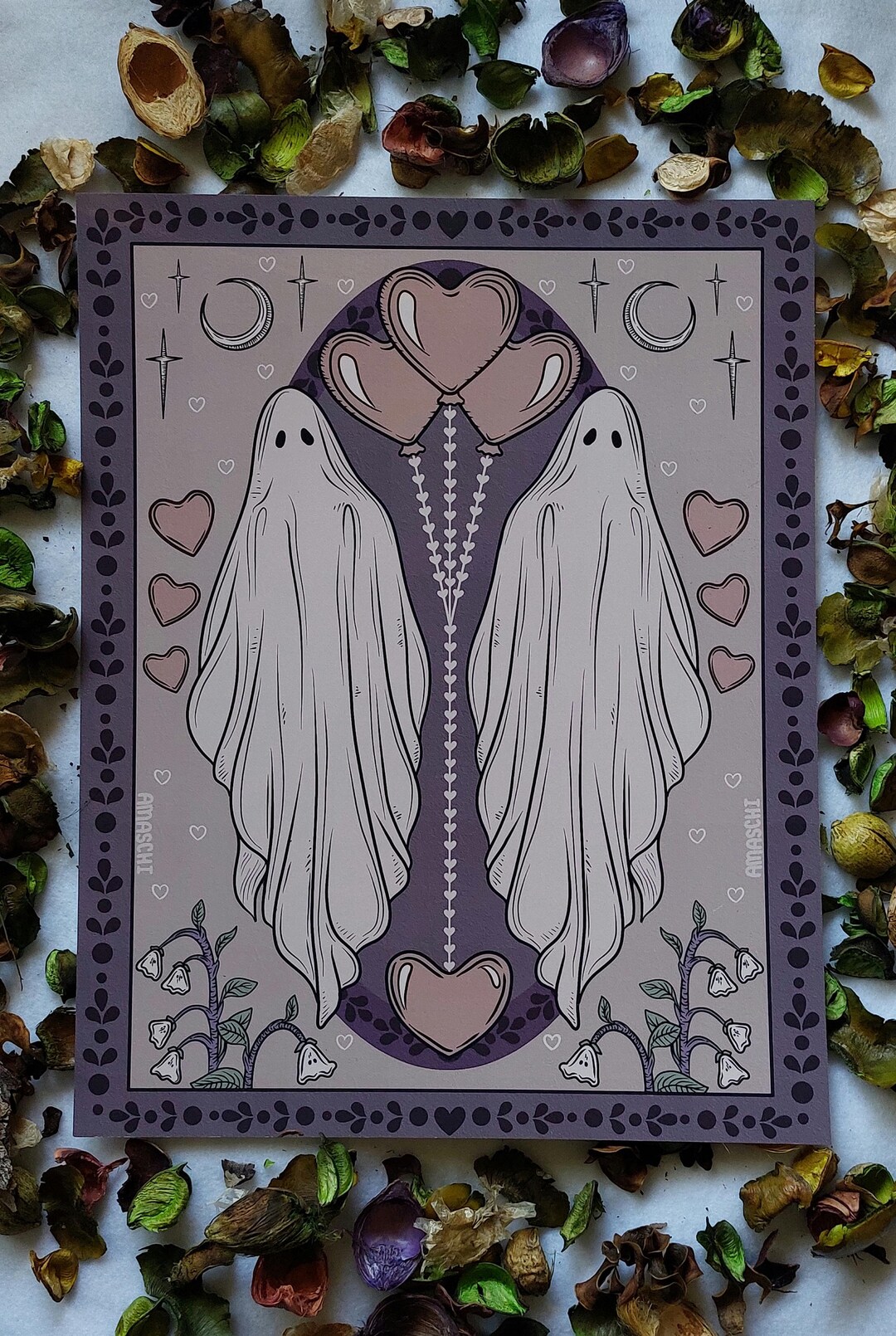 Love Ghouls Art Print - My Valentine Large 11x14 Drawing Cute Hearts ...