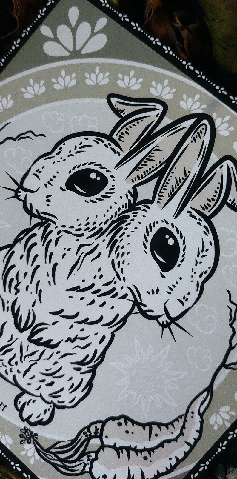 Two Headed Hare Print Drawing Illustration Nature Cute Goth Horror ...