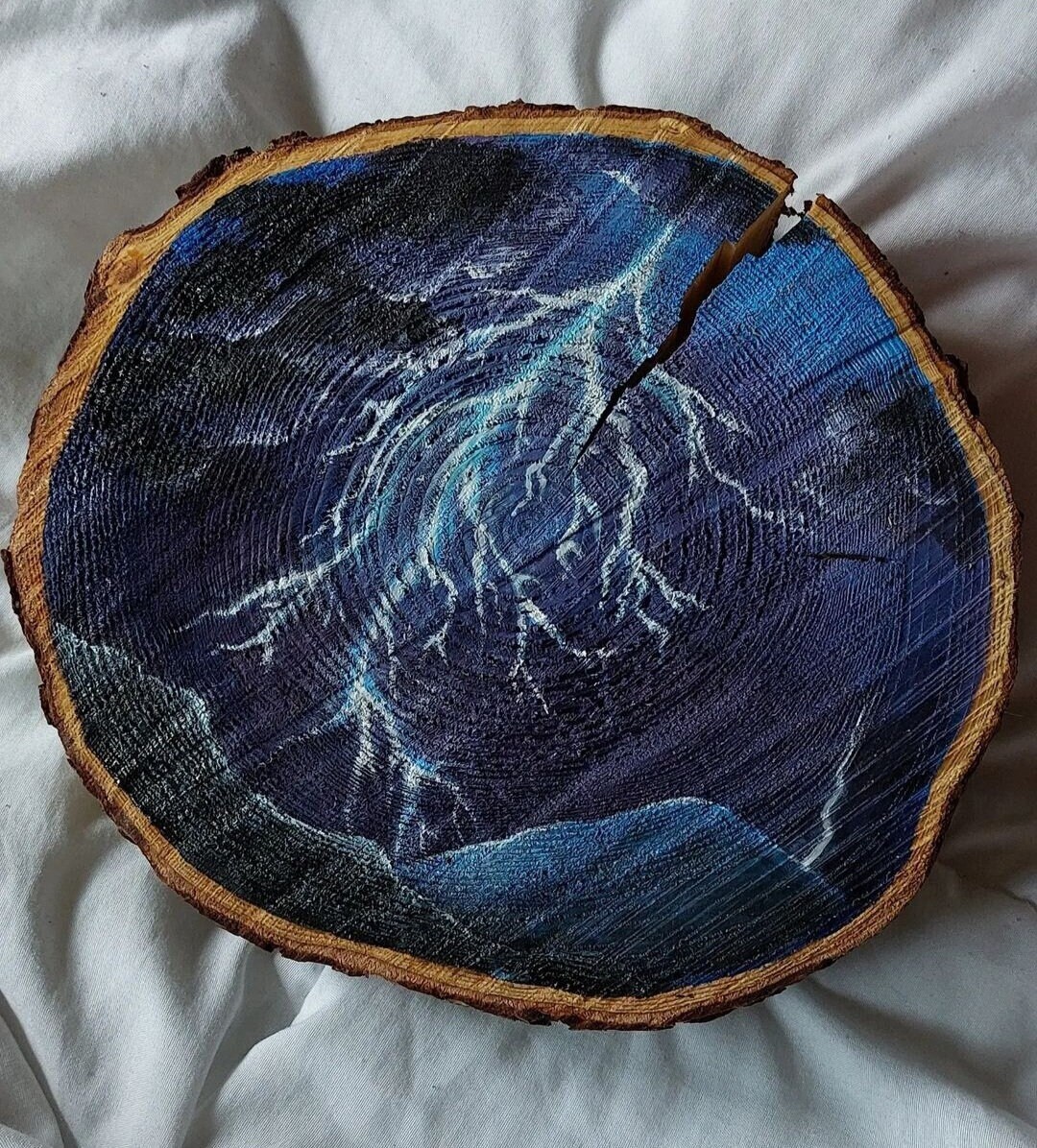 Lightning Storm - Hand Painted Pine Wood Round - Etsy