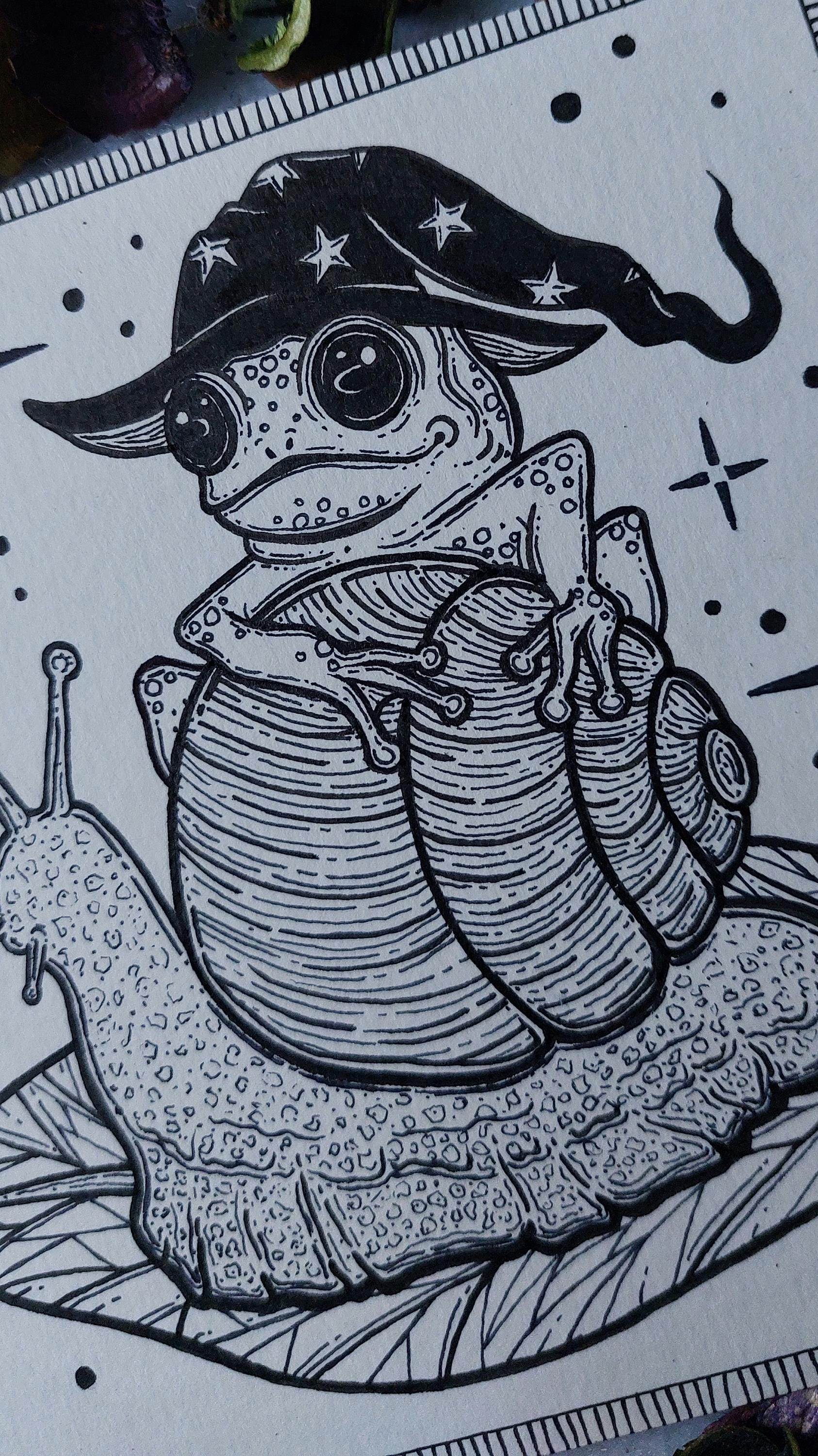 Mystical Wizard Frog Original Ink Drawing- 5x5in Illustration Cute ...