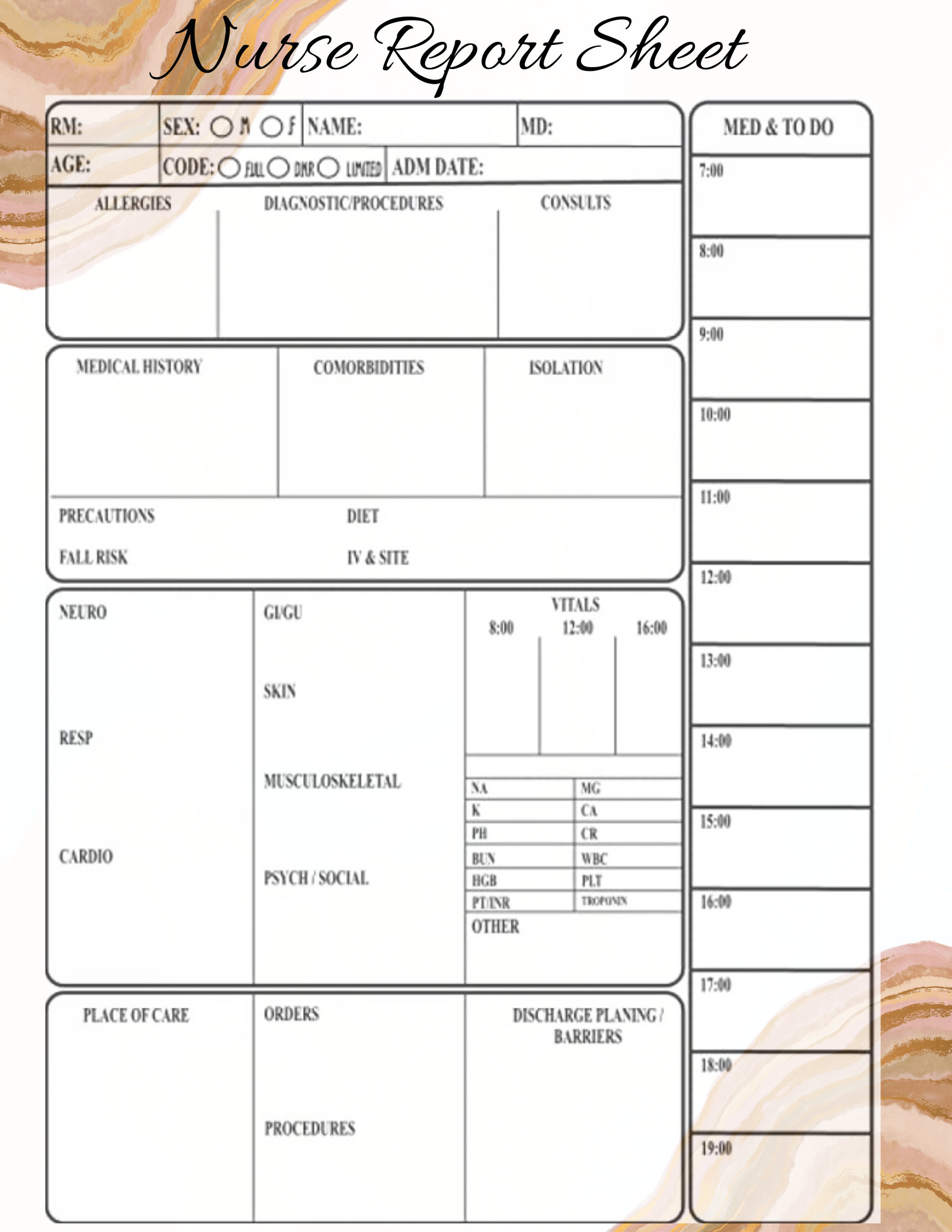 Printable Nurse Report Sheet, PNG Imagine, Med Surg Nurse, Digital ...