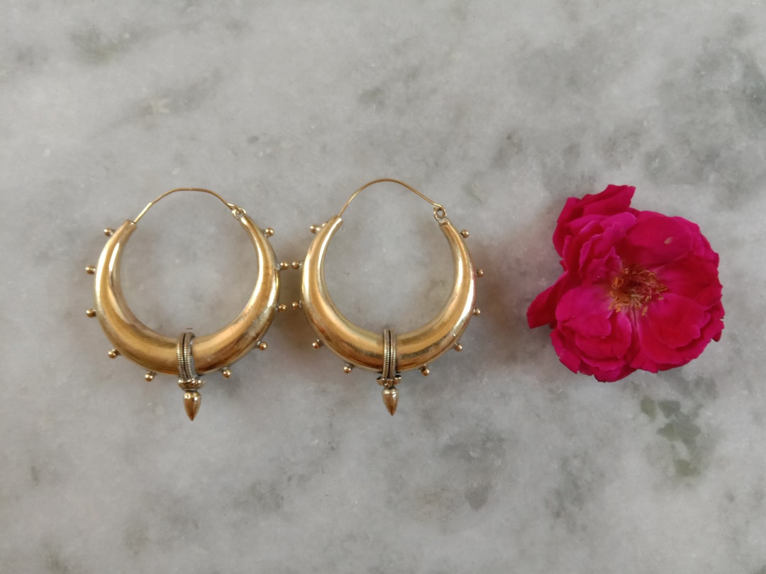 XL Studded/spike Indian Hoops Brass/rajasthani/ethnic/belly Dance ...