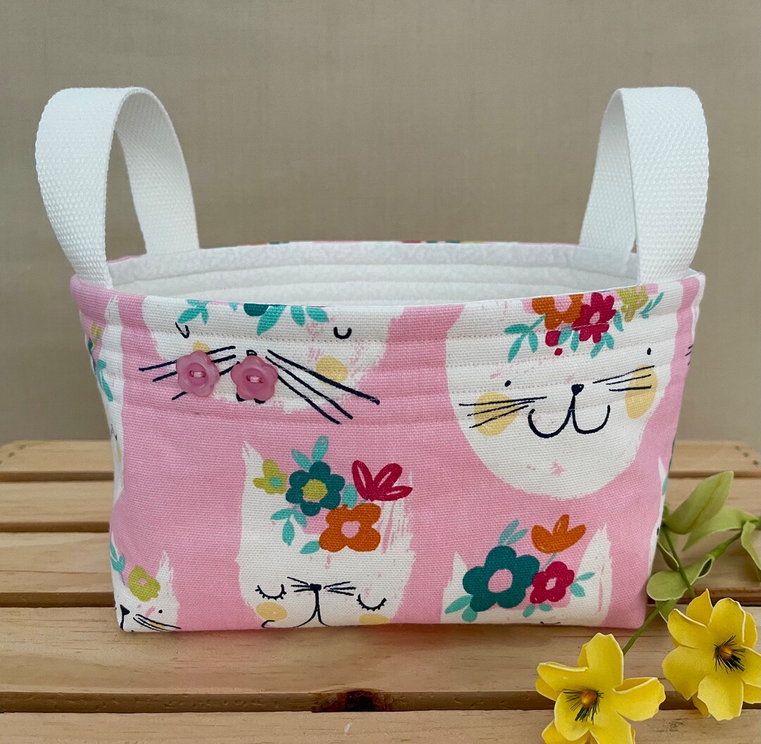 Pink Kitty Cat Fabric Basket With White Lining - Etsy