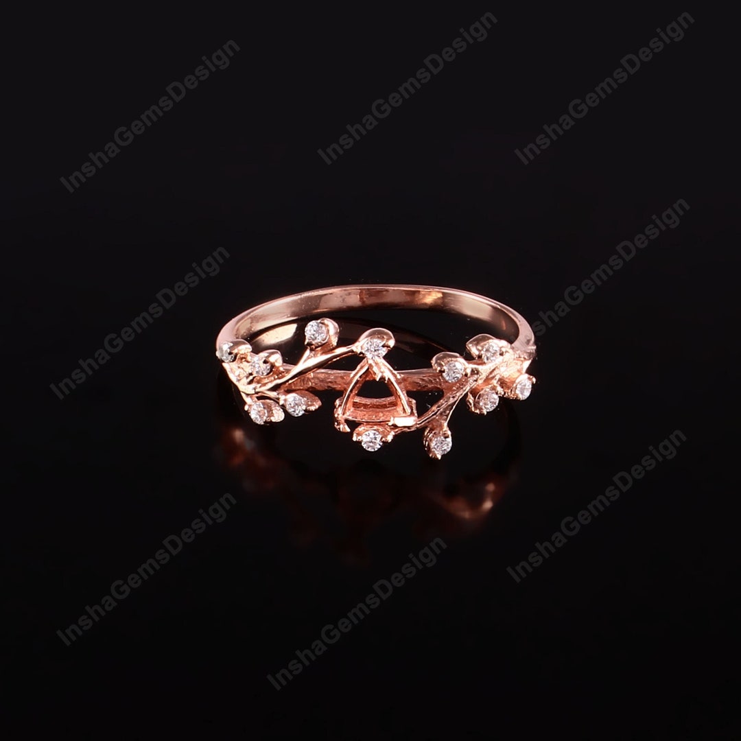Rose Gold Ring Trilliant Shape Ring Engagement Ring Setting Vintage ...