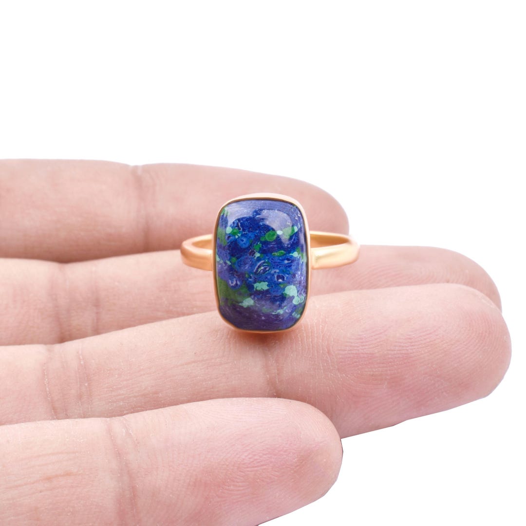 Azurite Ring With 18k Gold Filled in Sterling Silver, Handmade Gemstone ...