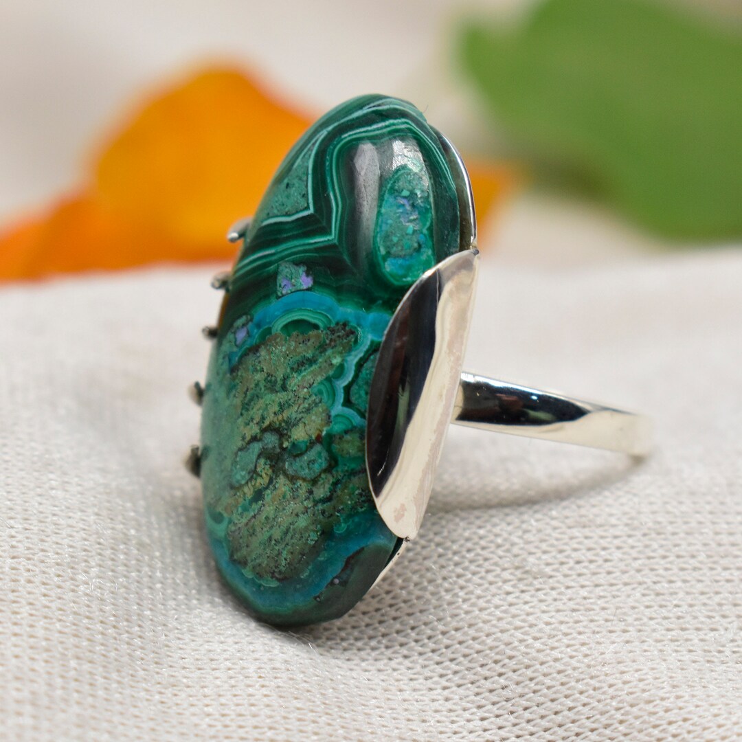 Unique Chrysocolla Malachite Ring, Chrysocolla Ring, Handmade Gemstone Jewelry, 925 Sterling ...