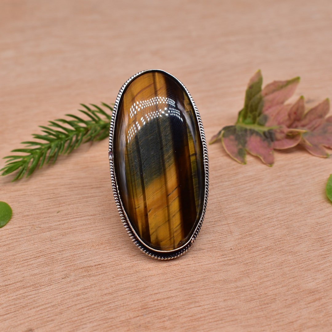 Large Tiger's Eye Ring, Women Tiger's Eye Ring, Genuine Brown Gemstone ...