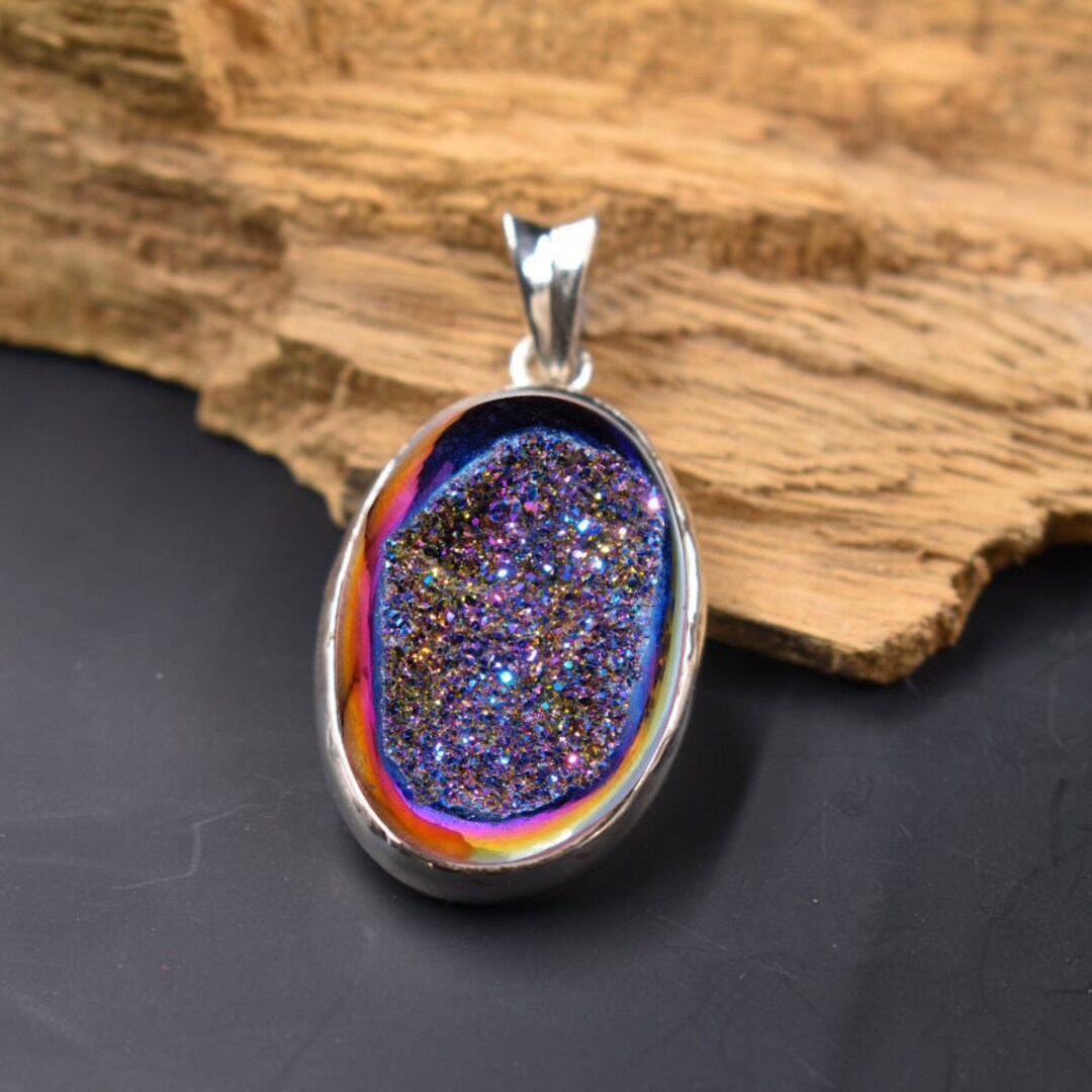 Large Titanium Druzy Pendant, Titanium Druzy Pendant, 925 Sterling ...