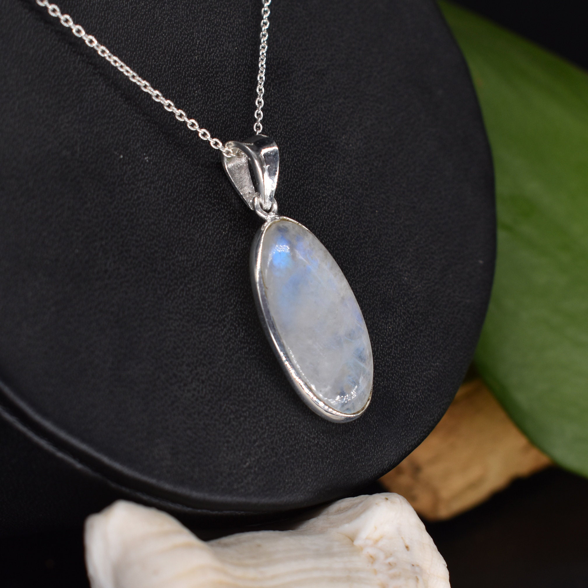 Genuine Moonstone Necklace 925 Sterling Silver Oval Rainbow - Etsy UK