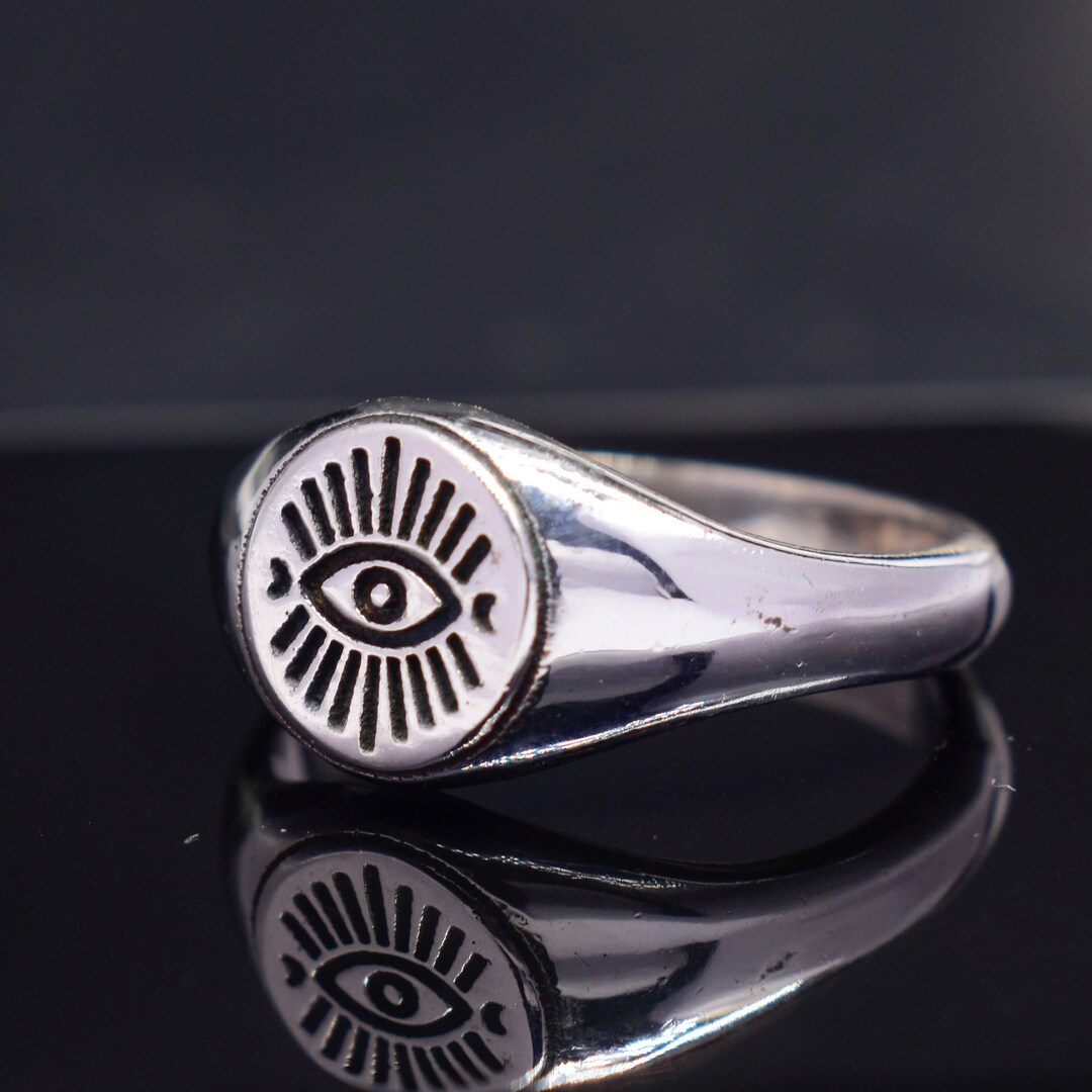 925 Sterling Silver, Evil Eye Silver Ring, Edgy Evil Eye of Horus Ring ...