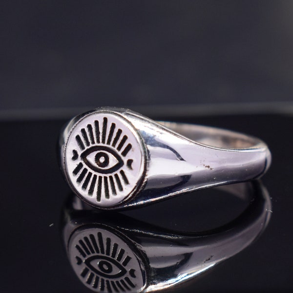 Evil Eye Sterling Signet Ring - Etsy