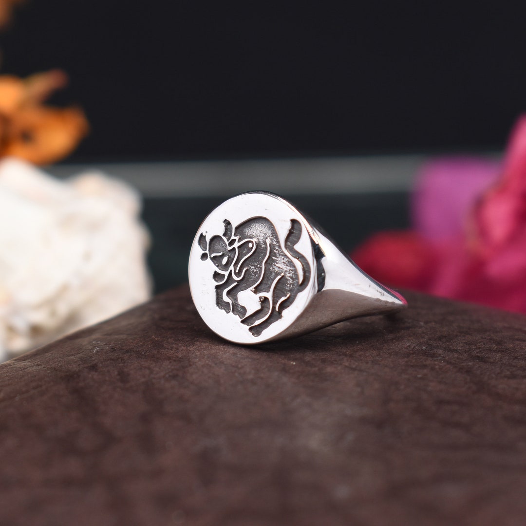 Bold Taurus Signet Ring, Birthday Signet Ring, Astrology Jewelry, 925 ...