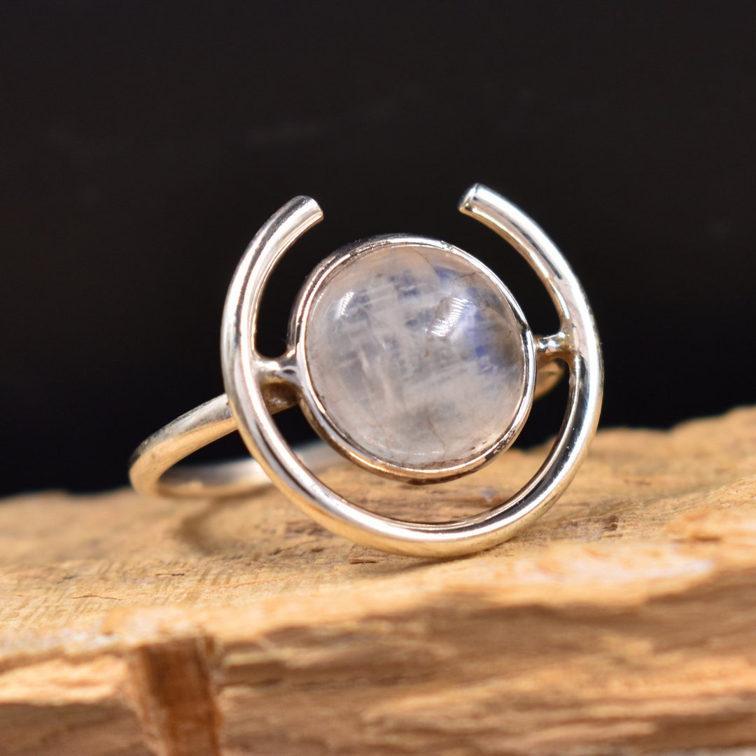 Moon Men's Ring, Women Moonstone Ring, 925 Sterling Silver, March ...