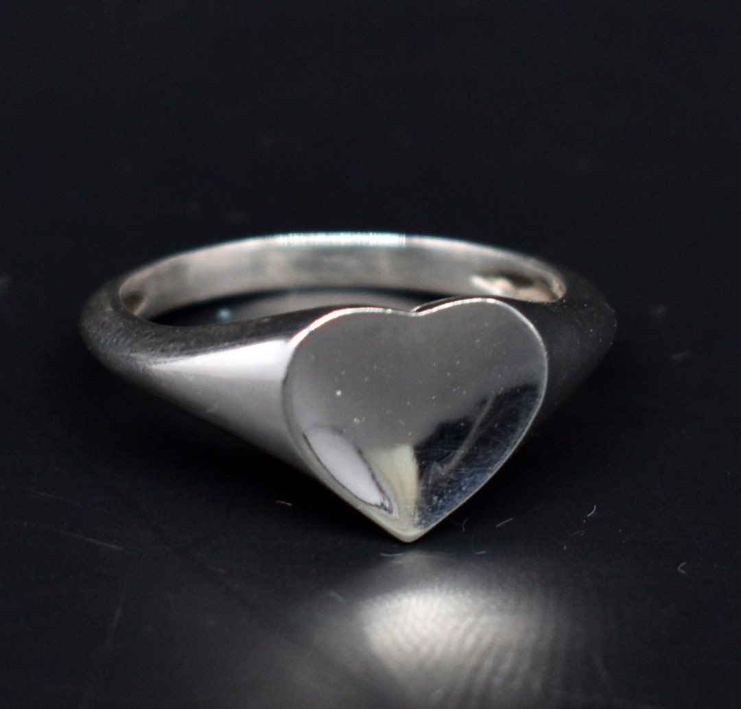 Huge Solid 925 Sterling Silver Rings, Statement Heart Signet Ring ...