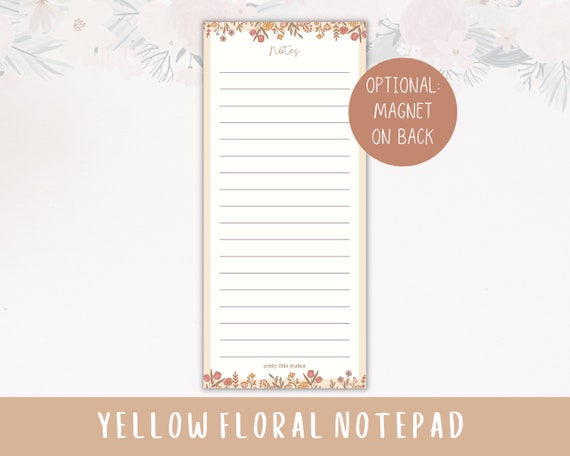 Yellow Floral Notepad Lined Notepad Grocery List to Do - Etsy