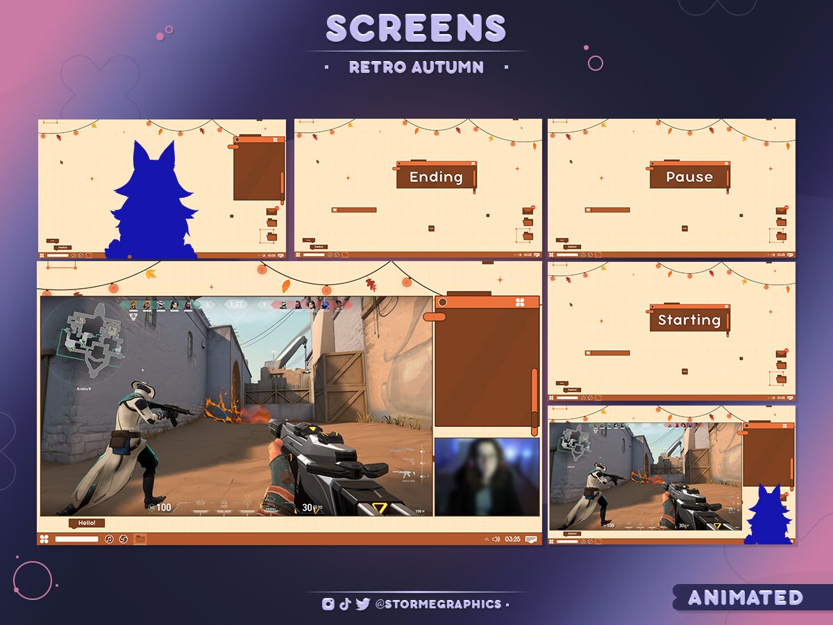 Animated Twitch Retro Autumn Overlay Y2K Computer Stream Package Orange ...