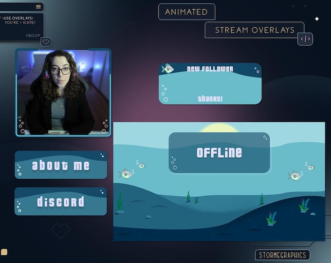 Under Sea Ocean Blue Animated Stream Overlay Package for Twitch OBS ...