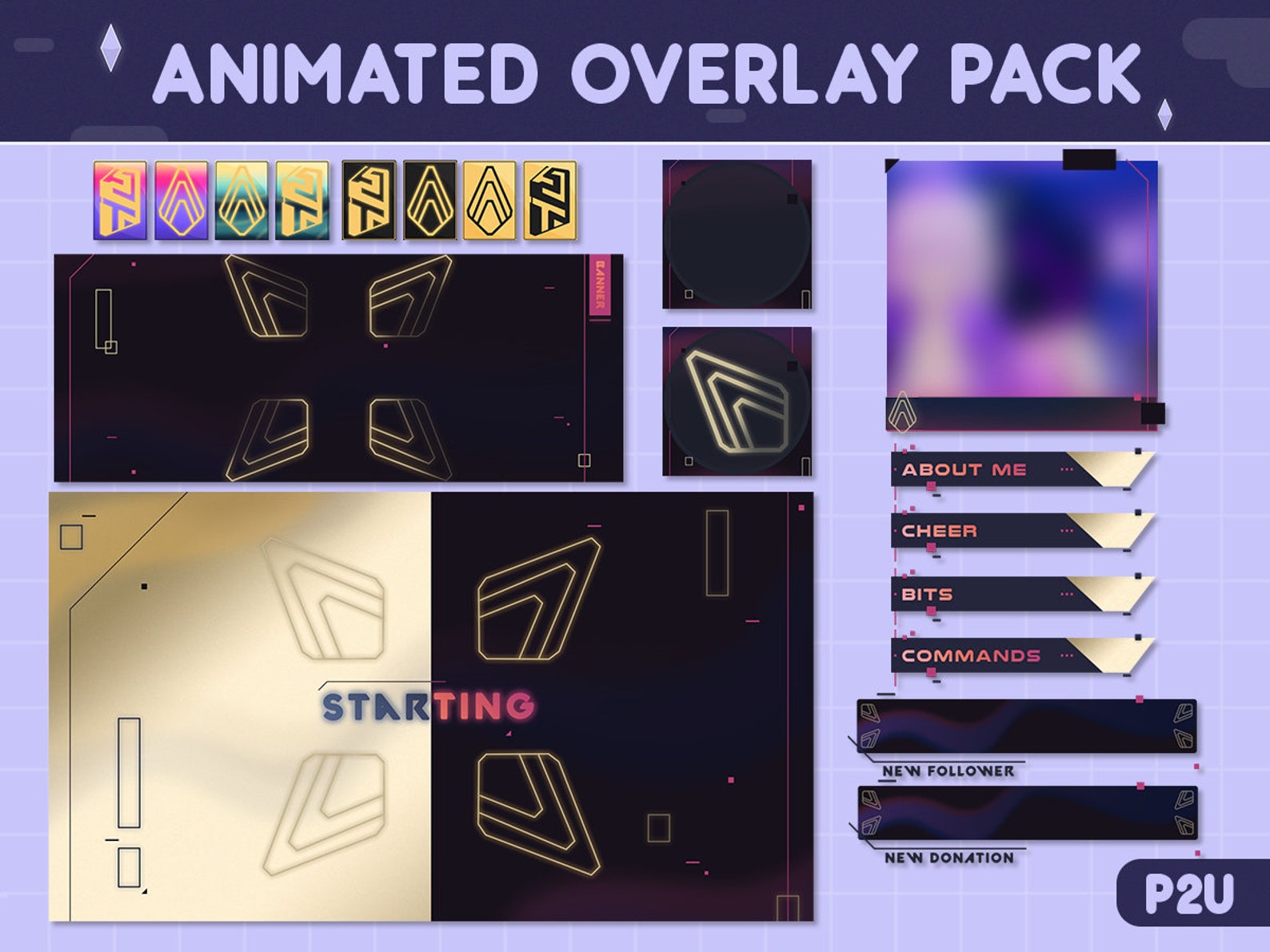 Gaming Animated Overlay Pack Golden Pink Twitch Overlay - Etsy