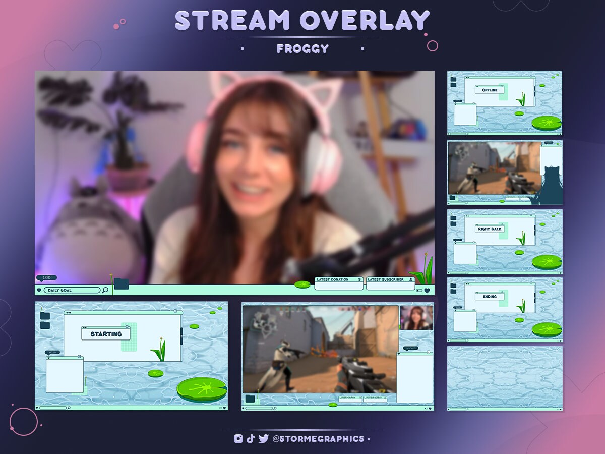 Animated Cute Pond Overlay Lake Stream Package Waterlily Twitch Pack ...