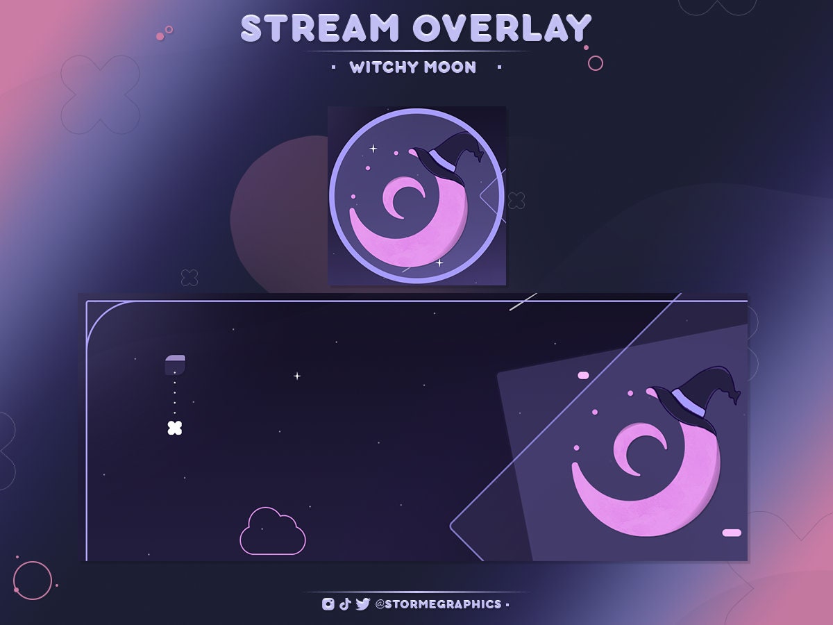 Animated Witchy Moon Overlay Sorceress Galaxy Stream Package Celestial Magic Twitch Pack Stars ...