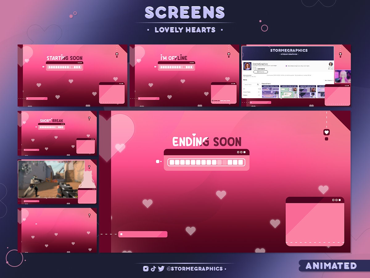 Animated in Love Overlay Red Hearts Stream Package Cute Twitch Pack ...