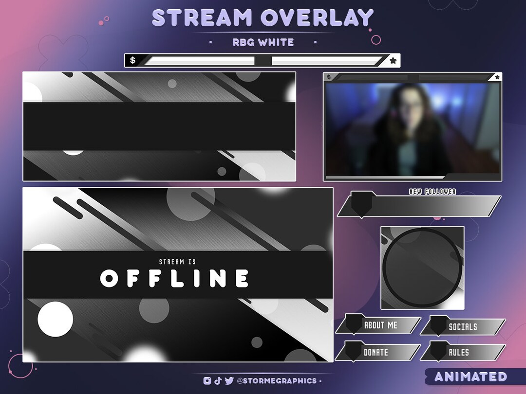 Gaming Animated Pack | Black and White Twitch Overlay | RBG Stream ...