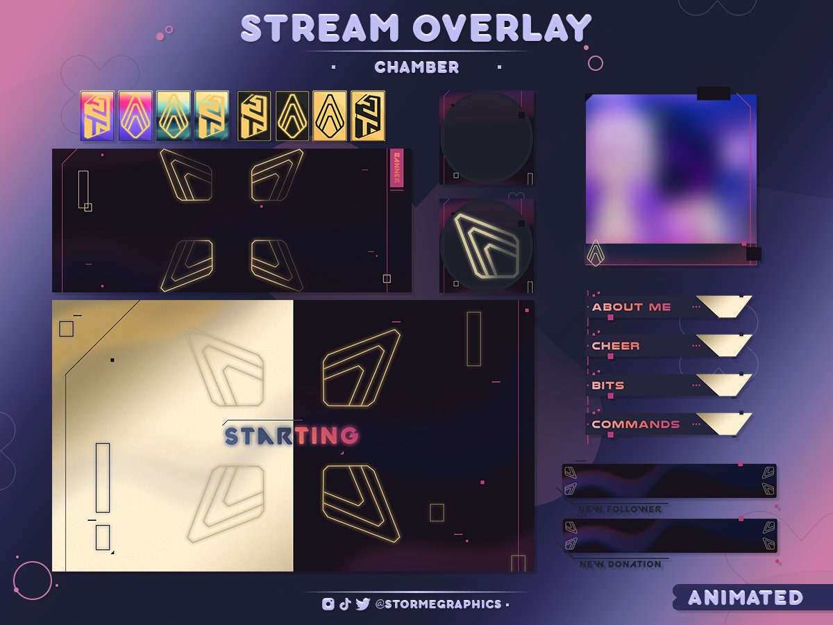 Gaming Animated Overlay Pack Golden Pink Twitch Overlay Game Stream Bundle Gaming, Agent, Clean ...