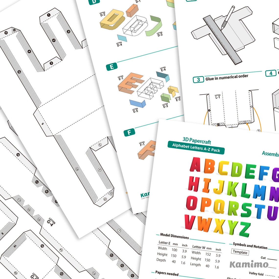 3D Papercraft Alphabet Letters A-Z Pack - PDF, SVG and DXF Cutting ...