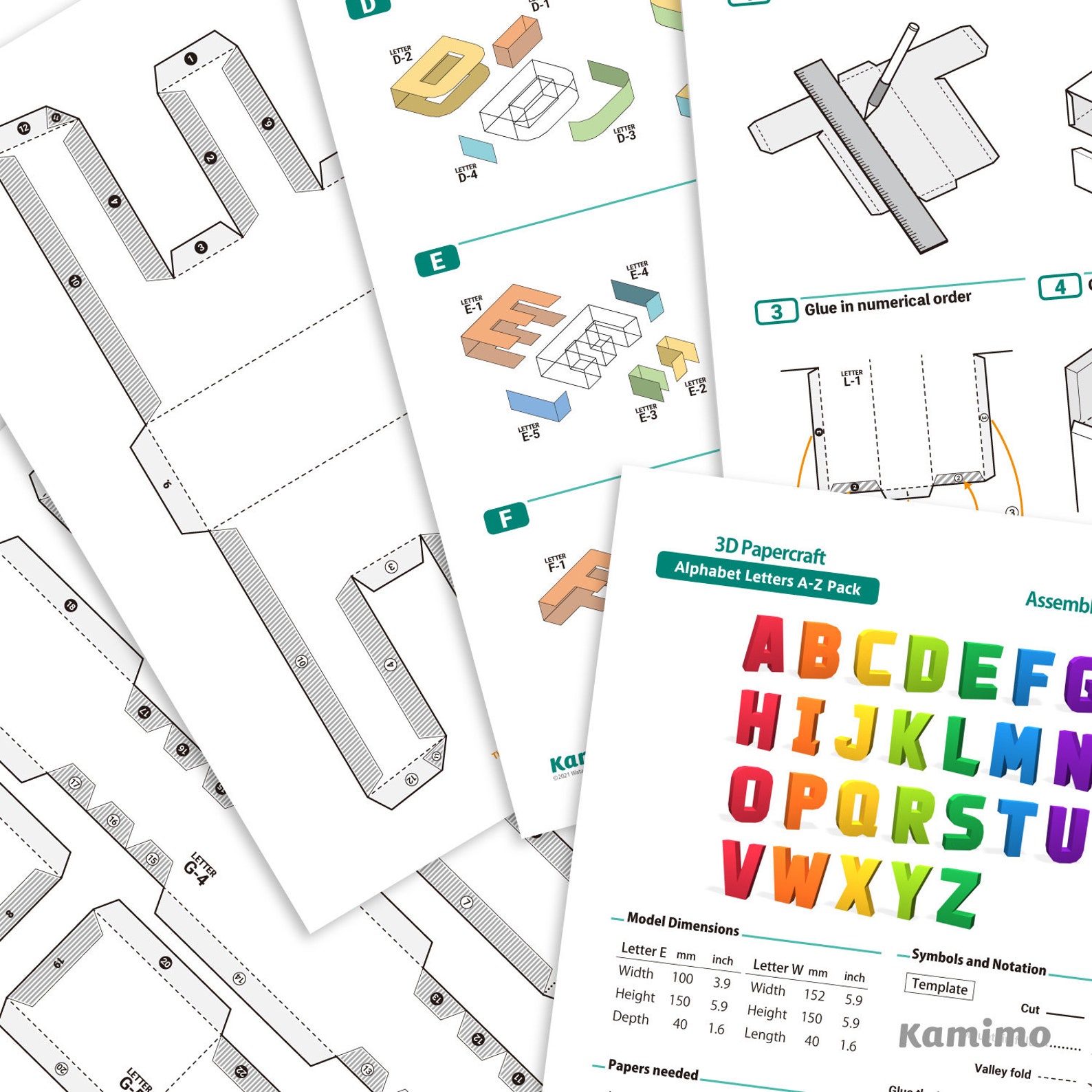 3D Papercraft Alphabet Letters A-Z Pack - PDF, SVG and DXF Cutting ...