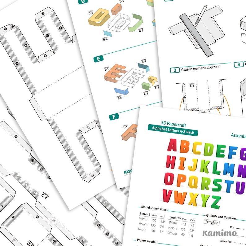 3D Alphabet Letters, Accents and Marks and Numbers Papercraft Pack ...