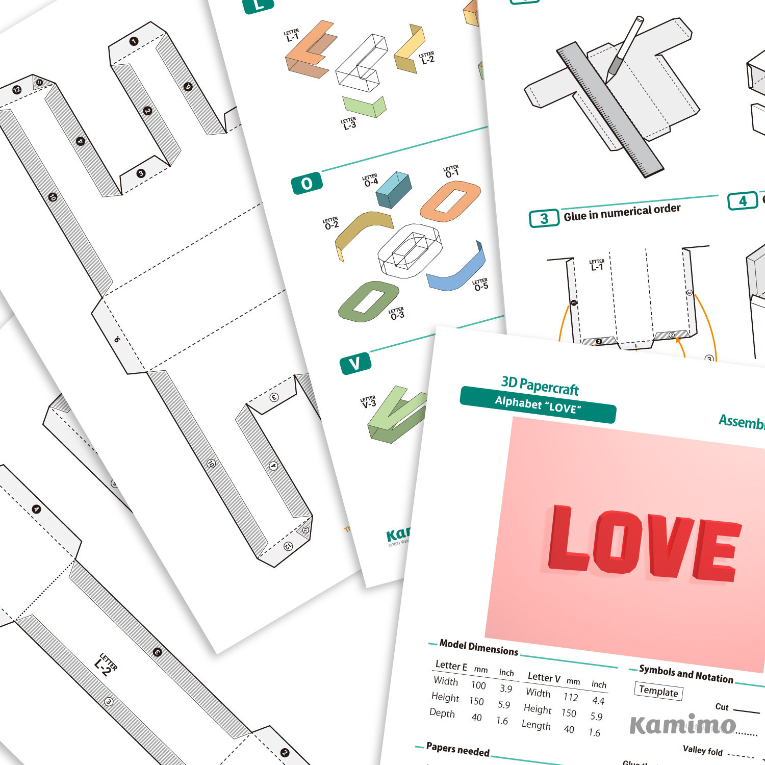 LOVE 3D Alphabet Letters Papercraft - Digital Download, Pdf Printable ...