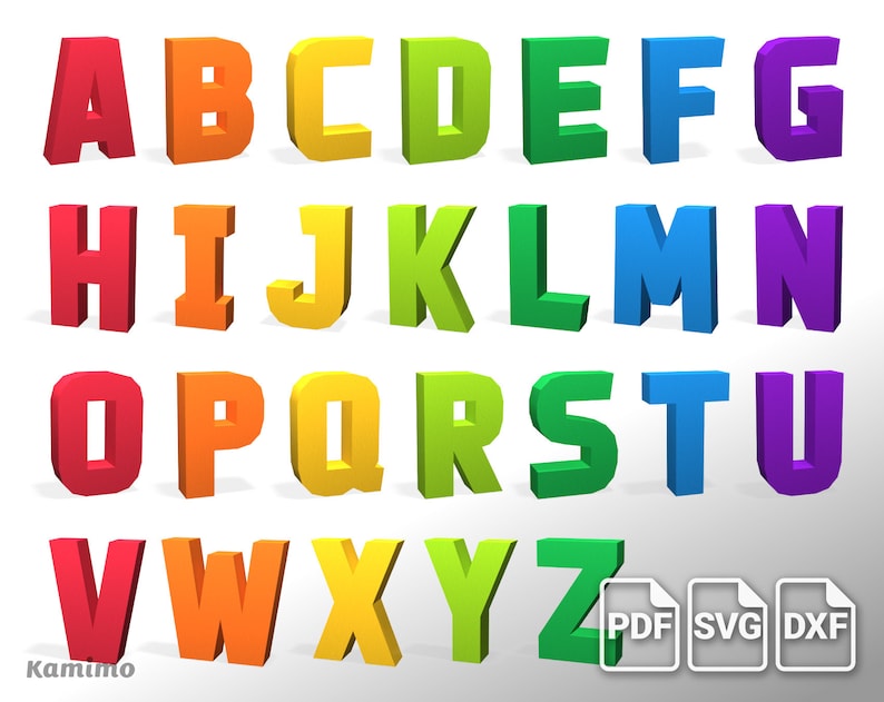 3D Papercraft Alphabet Letters A-Z Pack - PDF, SVG and DXF Cutting ...