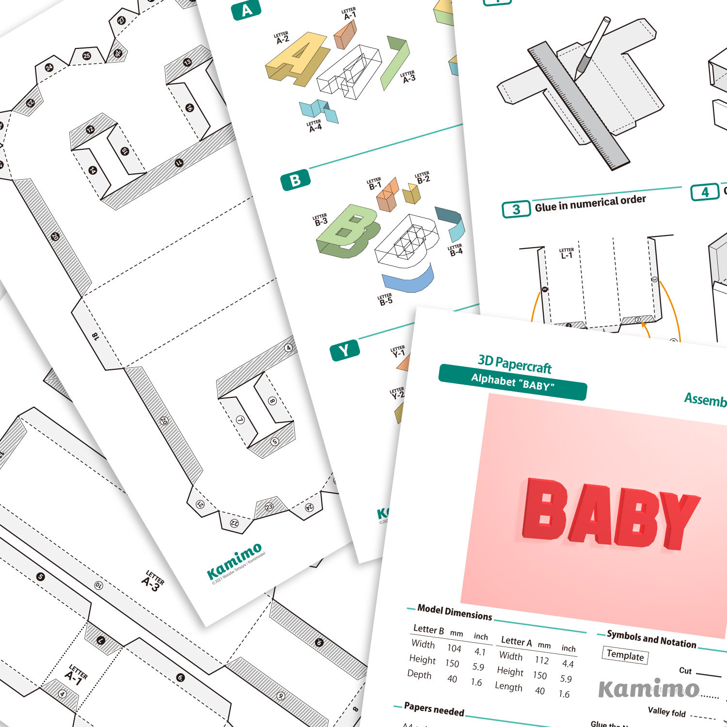 BABY 3D Alphabet Letters Papercraft - Digital Download, DIY Paper Model ...