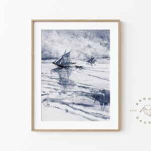 Navy Blue Sailboat Wall Art Beachy Wall Art Summer Wall Art Printable ...