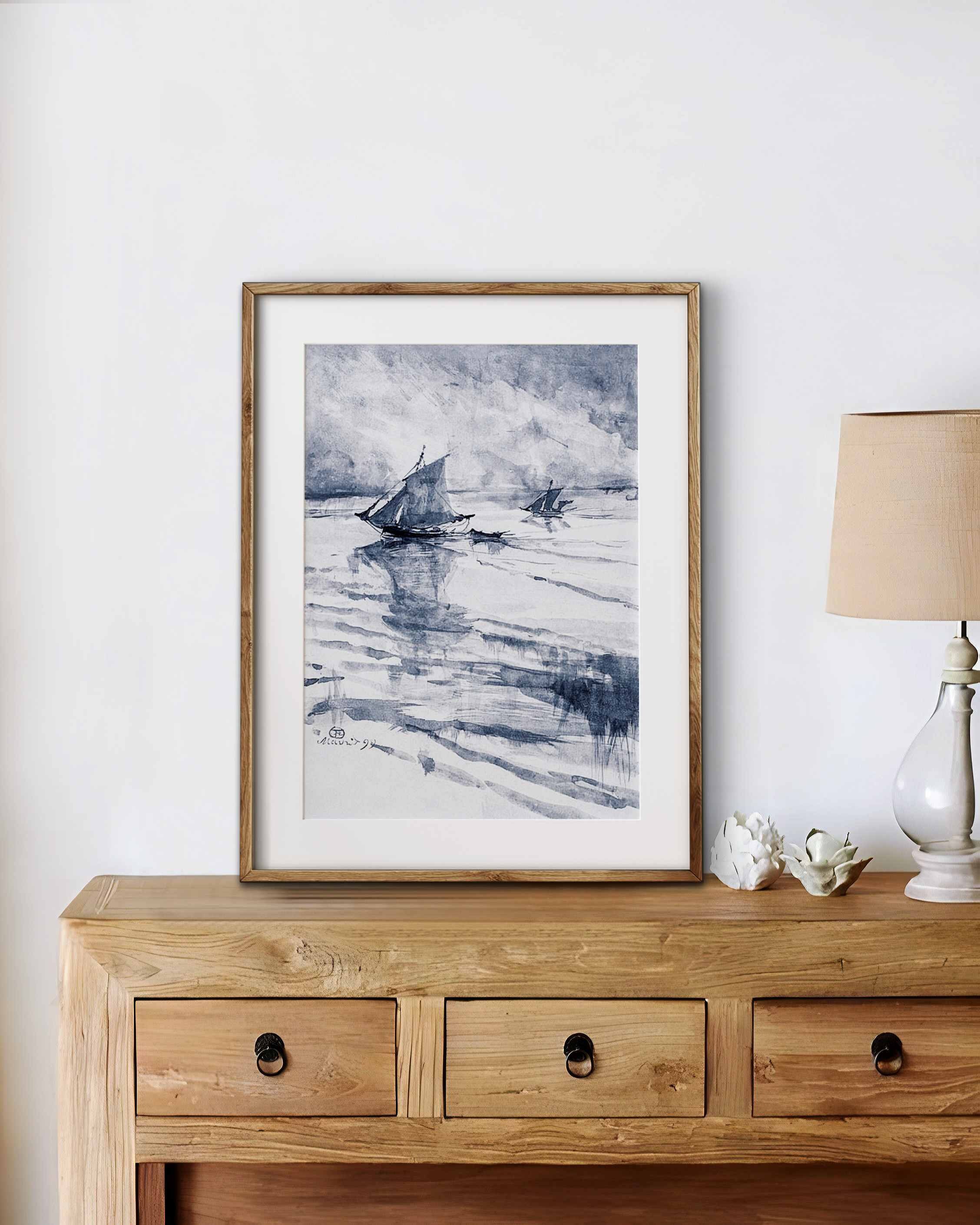 Navy Blue Sailboat Wall Art | Beachy Wall Art | Summer Wall Art ...