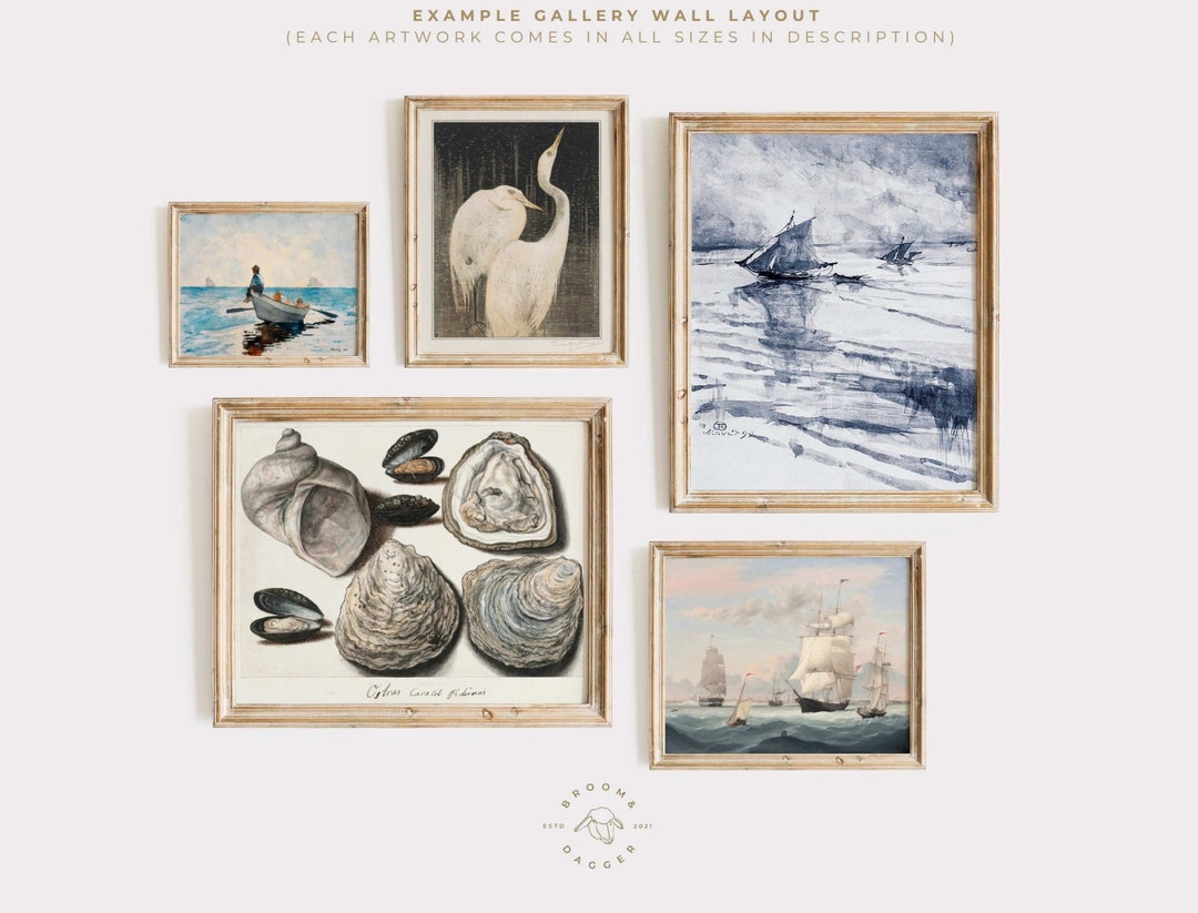 Coastal Wall Art BUNDLE | Vintage Ship Art | Oyster Wall Art | Neutral ...