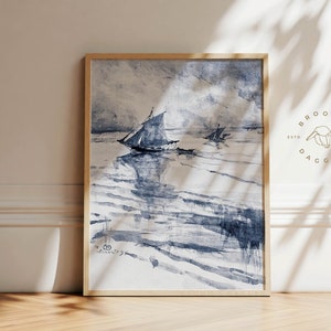 Navy Blue Sailboat Wall Art Beachy Wall Art Summer Wall Art Printable ...