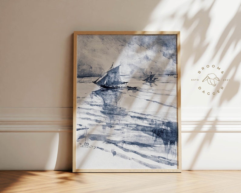 Navy Blue Sailboat Wall Art Beachy Wall Art Summer Wall Art Printable ...