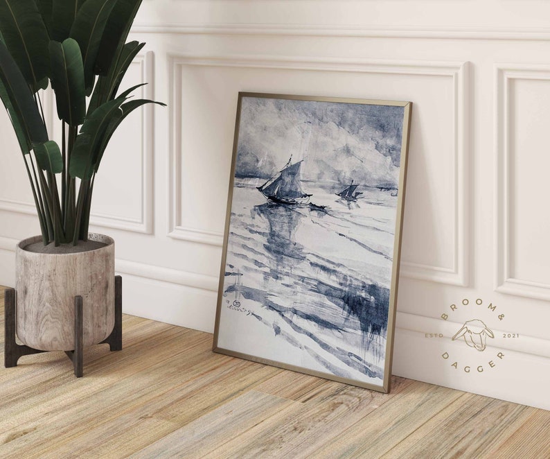 Navy Blue Sailboat Wall Art Beachy Wall Art Summer Wall Art Printable ...