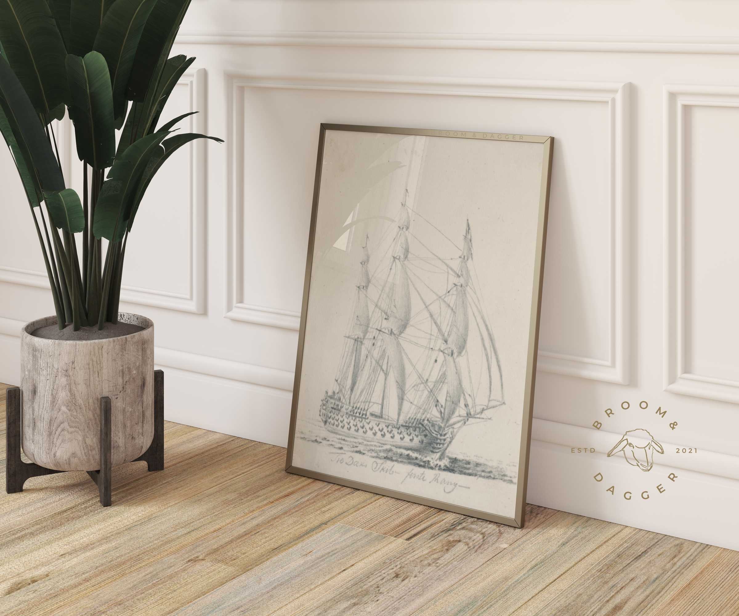 Barque Vintage Ship Art | Coastal Wall Art | Pirate Ship Art | Nautical ...
