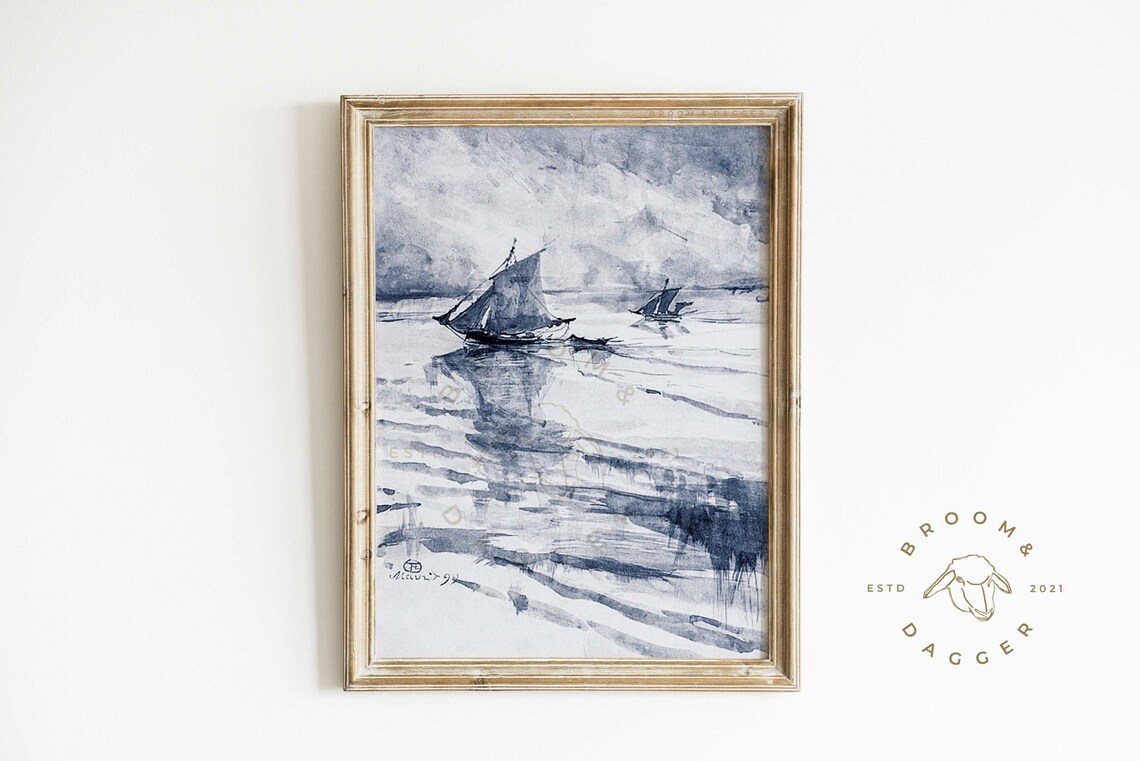 Navy Blue Sailboat Wall Art | Beachy Wall Art | Summer Wall Art ...