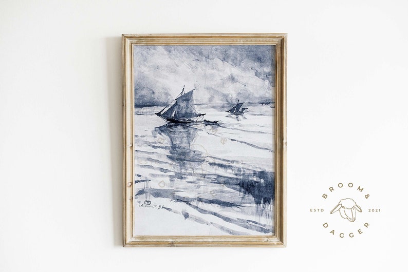 Navy Blue Sailboat Wall Art | Beachy Wall Art | Summer Wall Art ...