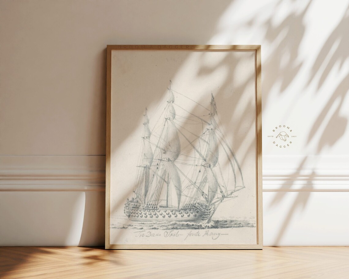 Barque Vintage Ship Art | Coastal Wall Art | Pirate Ship Art | Nautical ...
