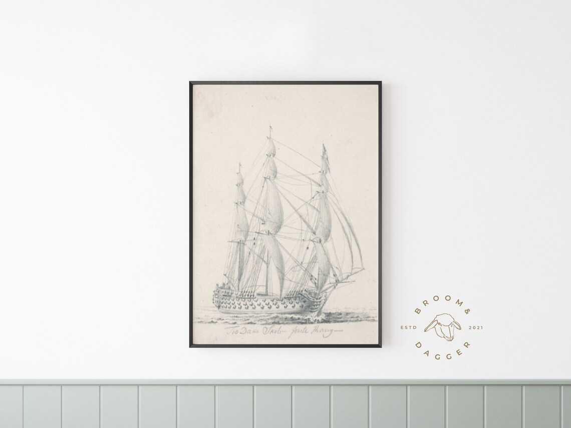 Barque Vintage Ship Art | Coastal Wall Art | Pirate Ship Art | Nautical ...