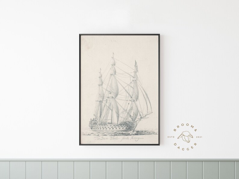 Barque Vintage Ship Art | Coastal Wall Art | Pirate Ship Art | Nautical ...