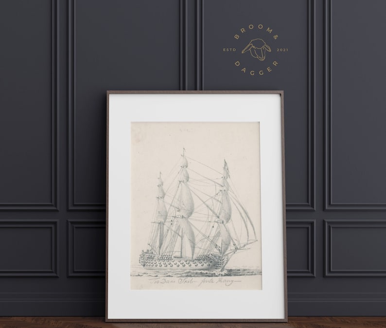 Barque Vintage Ship Art | Coastal Wall Art | Pirate Ship Art | Nautical ...